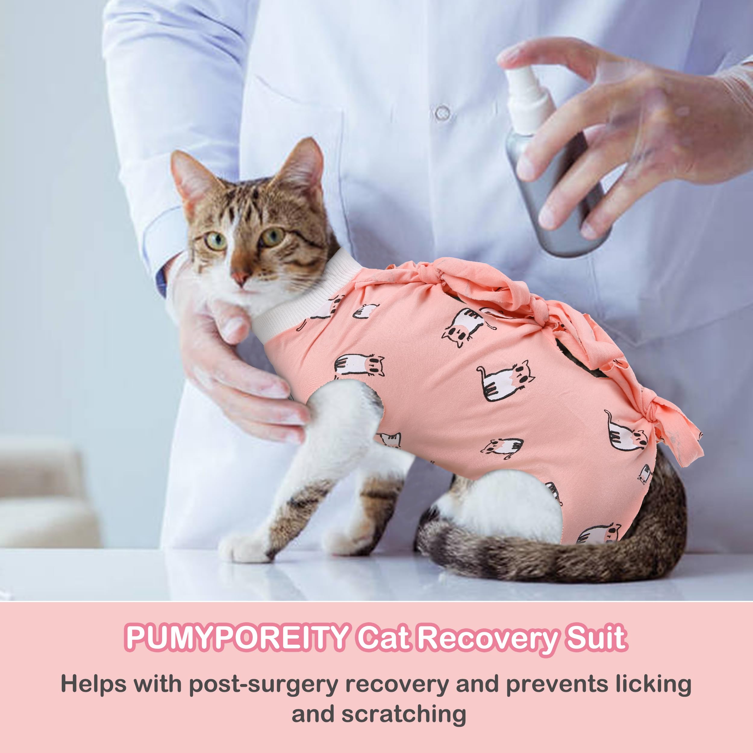 PUMYPOREITY Cat Recovery Suit After Surgery, Cat Onesie for Cats After Surgery, Cat Surgical Recovery Suit Female, Kitten Recovery Suit for Neutered/Abdominal Wound/Skin Damage/Weaning, S, Pink