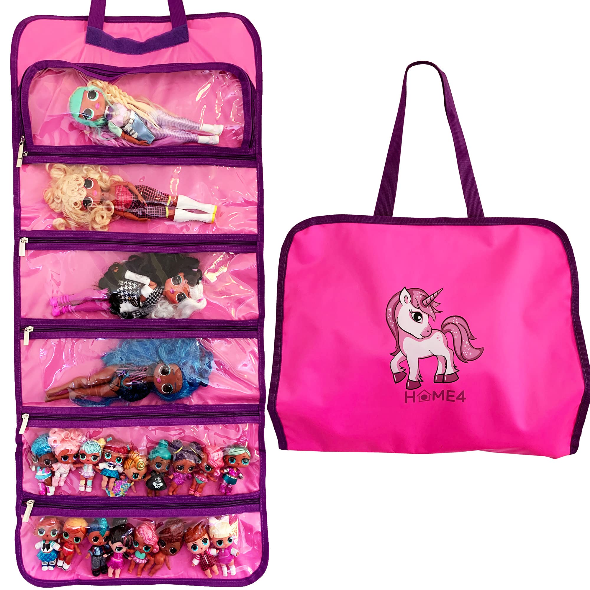 HOME4 Unicorn Toy Dolls Travel Carrying Bag Storage Organizer Compatible with Surprise Toys OMG Barbie LOL