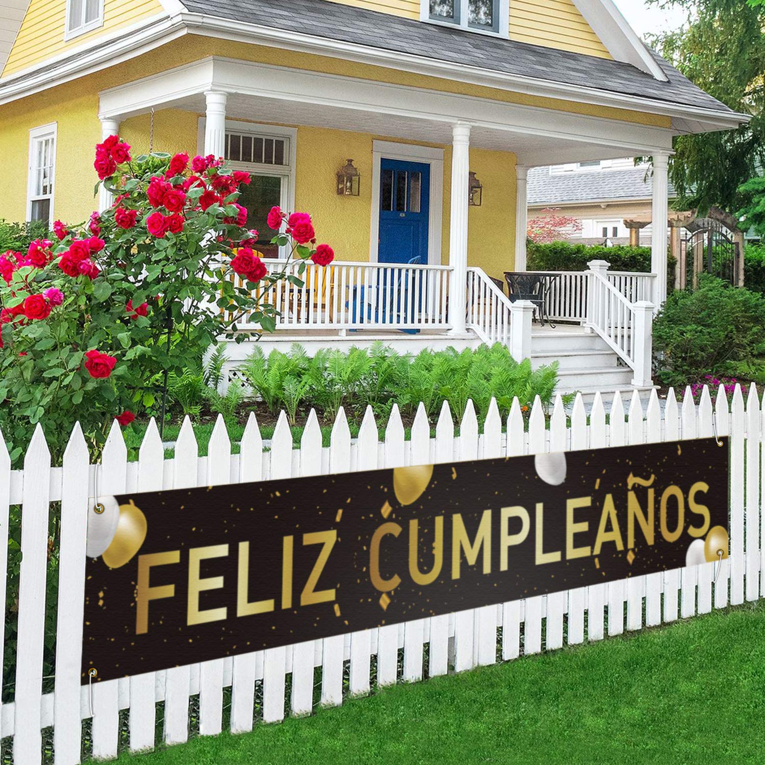 Feliz Cumpleanos Large Banner Spanish Happy Birthday Banner, Birthday Porch Decorations, Happy Birthday Lawn Sign for Spanish Speaker Indoor Outdoor Backdrop 8.9 x 1.6 Feet