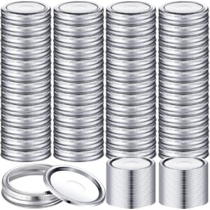 100 pcs 70 mm canning jar lid and ring regular mouth jar ring bands set split type lids with silicone seals rings leak proof and secure canning jar caps(70 mm,silver)