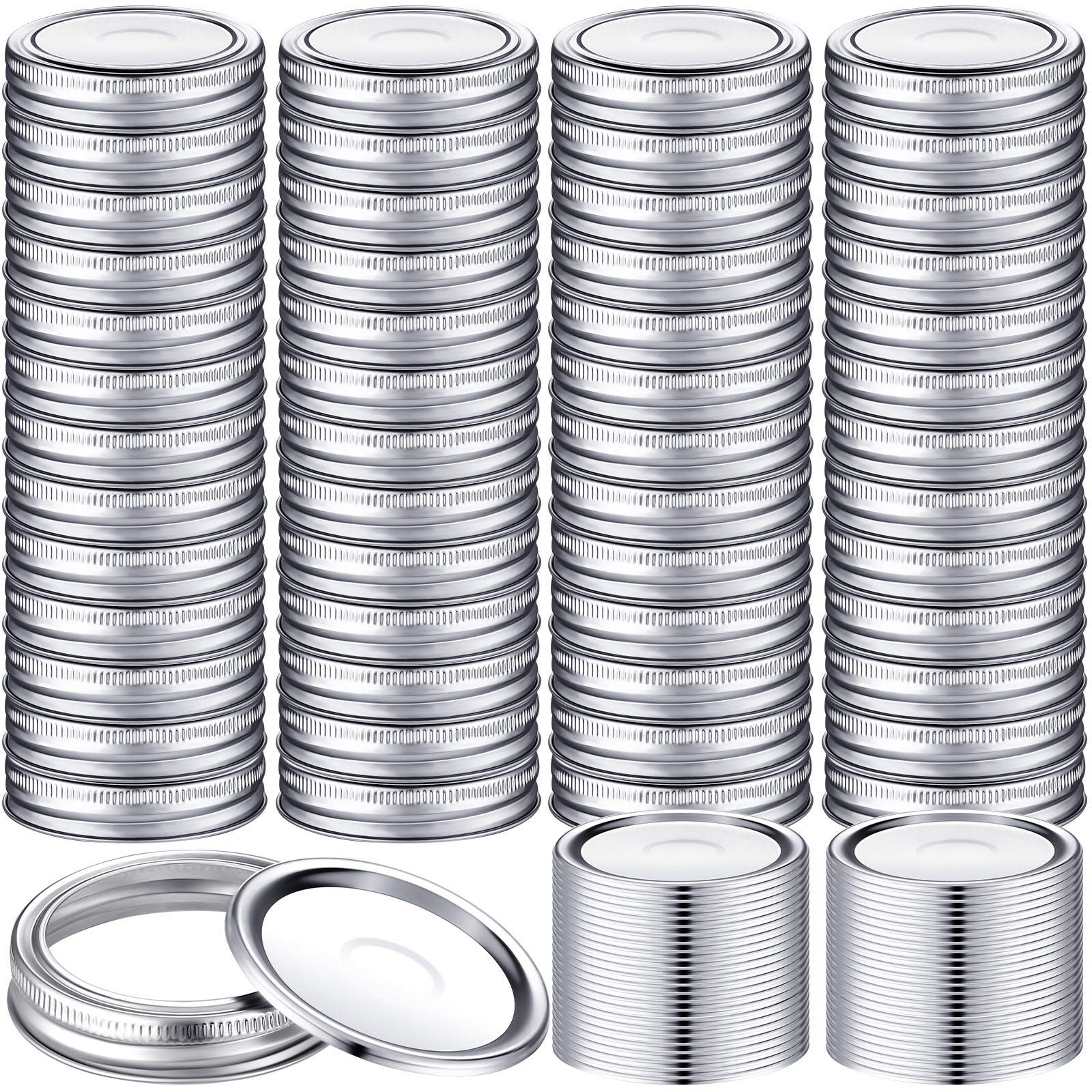 100 Pcs 70 mm Canning Jar Lid and Ring Regular Mouth Jar Ring Bands Set Split Type Lids with Silicone Seals Rings Leak Proof and Secure Canning Jar Caps(70 mm,Silver)