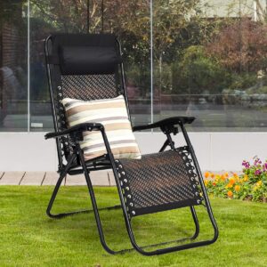 Tangkula Patio Rattan Zero Gravity Lounge Chair, Outdoor Folding Lounge Chair w/Removable Head Pillow, Adjustable Lounge with Widened Armrest & Locking System for Balcony Yard Poolside (1, Brown)