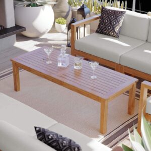 modway eei-4122-nat upland patio teak wood, 59" coffee table, natural