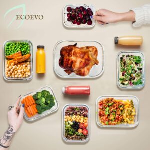 EcoEvo Glass Food Storage Containers Set, Large Size Glass Containers with Lids, BPA-free Locking lids, 100% Leak Proof Glass Meal Prep Containers, Freezer to Oven Safe (2 Pack of 52oz)