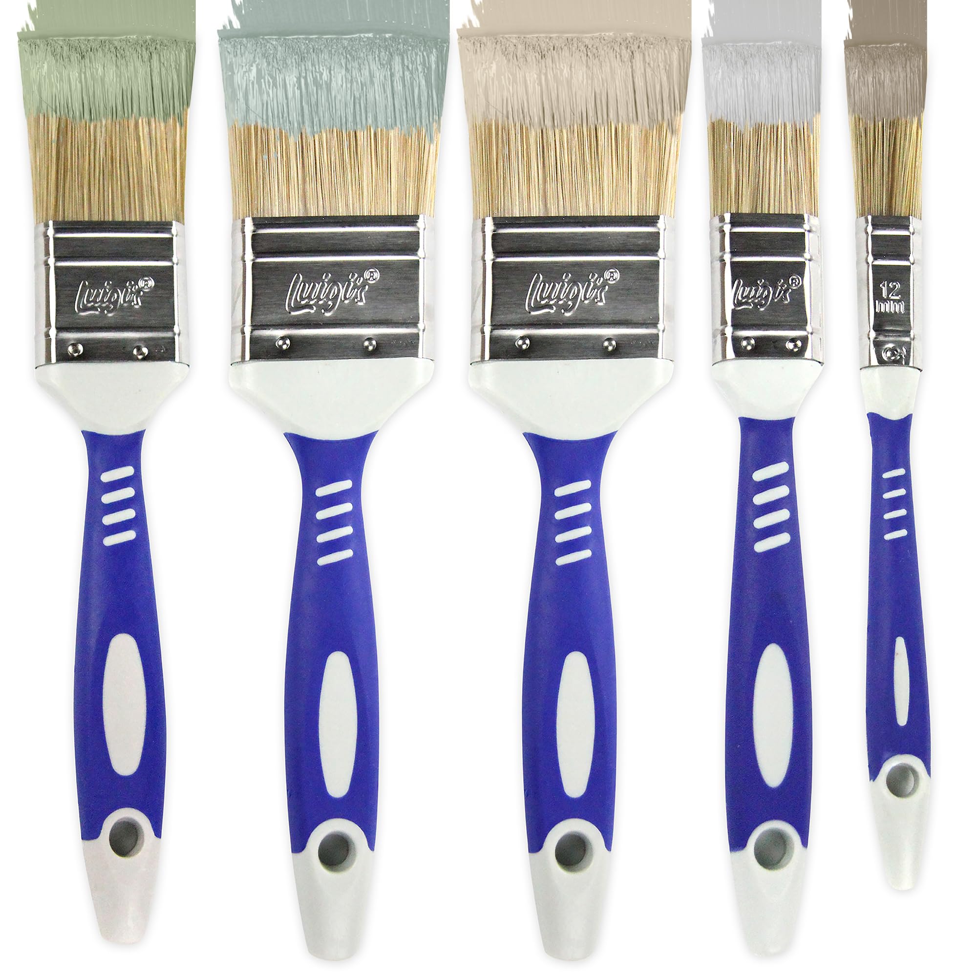 Luigi's Paint Brushes for Walls | 5X Synthetic Bristle Paint Brushes for Painting Walls, Furniture, and More | Large House Paint Brush Set for Walls | Gloss, Stain, and Paintbrush Pack