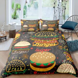 erosebridal burger duvet cover, graphic comforter cover western fast food quilt cover for kids boys girls teens, grunge room decor bedding set (no comforter) grey decorative 3pcs full size