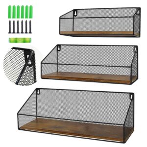 schliersee floating shelves wall mounted mesh storage shelf set for bathroom, bedroom, kitchen, living room, office, set of 3 pack