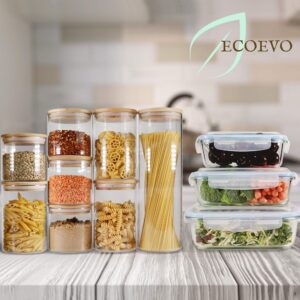 EcoEvo Glass Food Storage Containers Set, Large Size Glass Containers with Lids, BPA-free Locking lids, 100% Leak Proof Glass Meal Prep Containers, Freezer to Oven Safe (2 Pack of 52oz)