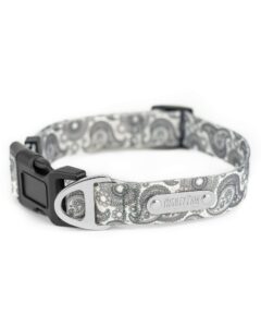 mighty paw grey paisley designer collar - patterned collar - soft polyester webbing - heavy-duty hardware - premium weather-resistant dog collar - adjustable collar for all dog breeds - medium