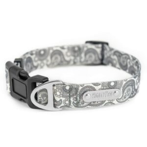 Mighty Paw Grey Paisley Designer Collar - Patterned Collar - Soft Polyester Webbing - Heavy-Duty Hardware - Premium Weather-Resistant Dog Collar - Adjustable Collar for All Dog Breeds - Medium