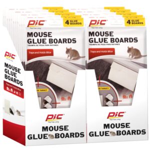 pic gmt-4f mouse glue trap, baited glue traps with sticky adhesive, sticky mouse traps for indoors, trampas para ratones pest control trap, easy to set, non-toxic, disposable, 12 pack (48 traps total)