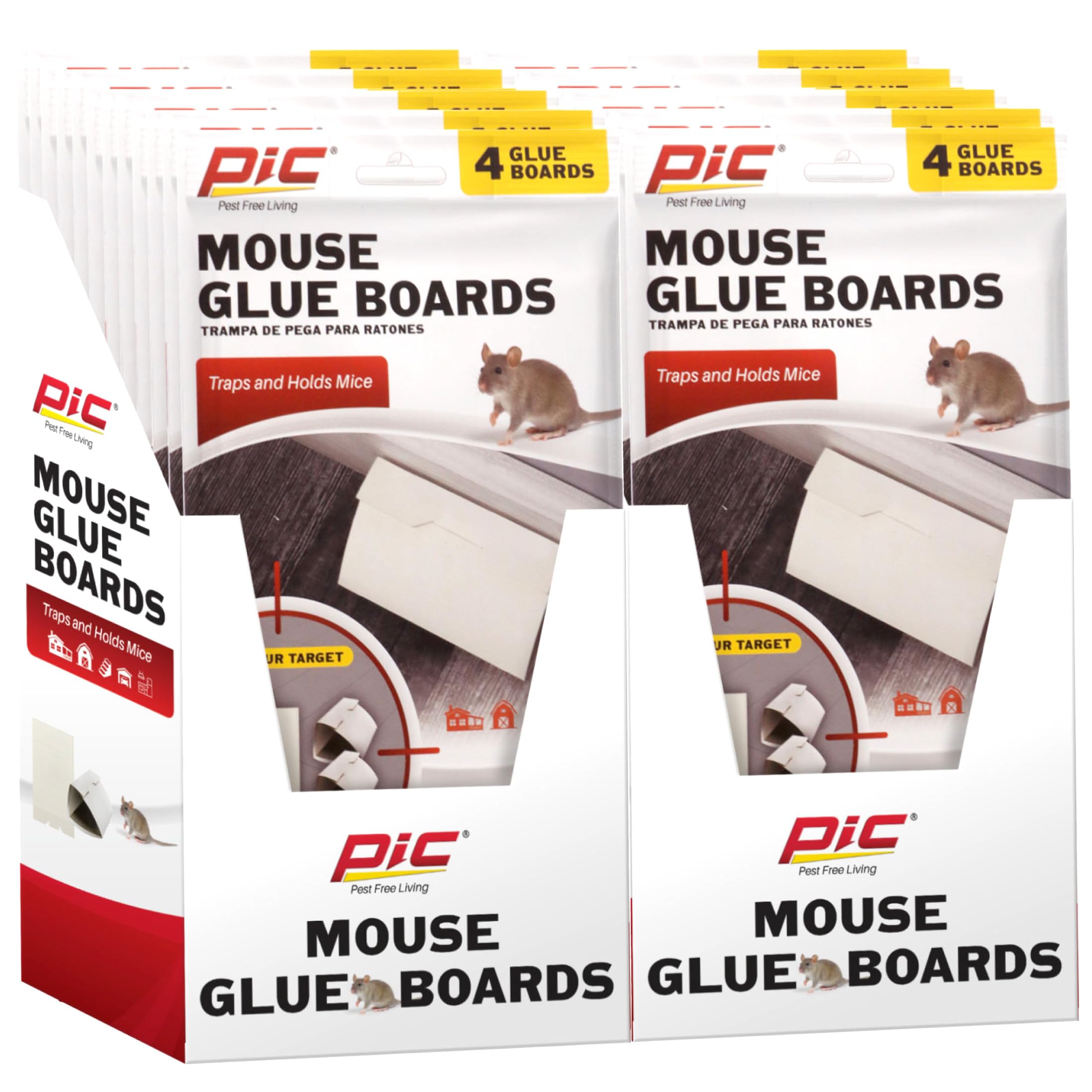 PIC GMT-4F Mouse Glue Trap, Baited Glue Traps with Sticky Adhesive, Sticky Mouse Traps for Indoors, Trampas para Ratones Pest Control Trap, Easy to set, Non-Toxic, Disposable, 12 Pack (48 Traps Total)