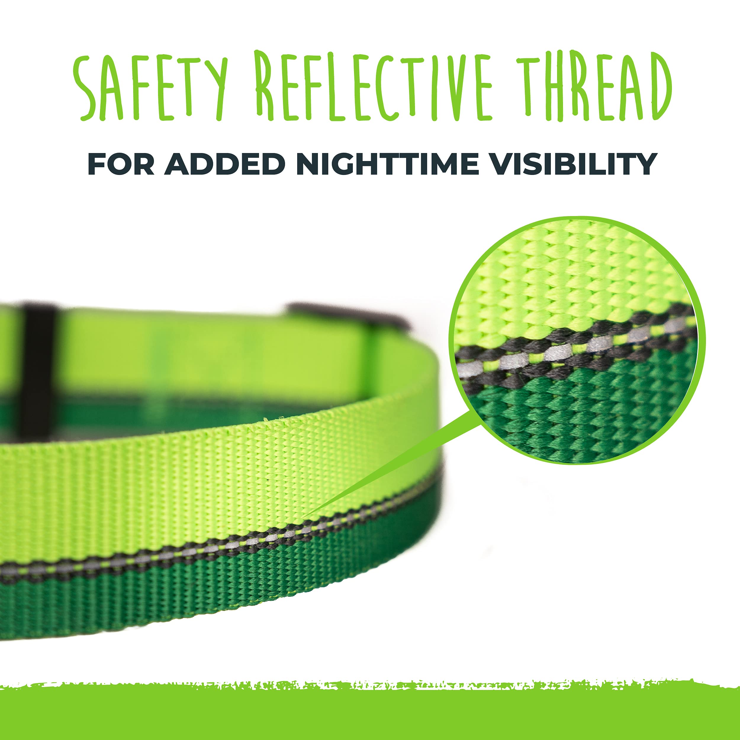 Mighty Paw Reflective Dog Collar | Premium High Visibility Collar with Reflective Stitching. Weatherproof, Heavy Duty Hardware, Stylish Colors and Design. Perfect for Small and Large Pets (Green)