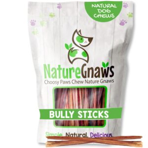 nature gnaws super skinny bully sticks for small dogs 5-6" (15 count) - long lasting for light chewers and puppies - extra thin natural beef dog chew treats