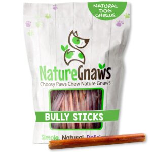 nature gnaws thin bully sticks for dogs 5-6" (1lb) - mixed thickness - long lasting for small dogs and puppies - natural thin beef dog chew bones - rawhide free