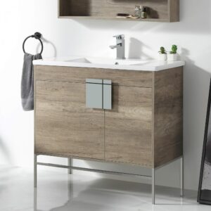 fine fixtures - modern gray 36" bathroom vanity set, chrome hardware, vireous china sink top