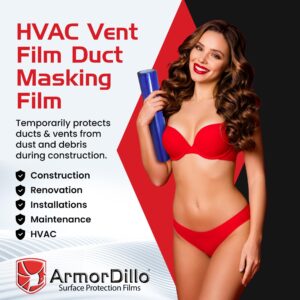 ArmorDillo Vent Film Duct Masking Tape - Temporary Register Sealing Tape for Air Ducts, Vents & HVAC - Blue Self-Adhesive Protection Film, High Tear & Puncture Resistance, UV Protection -8” x 185