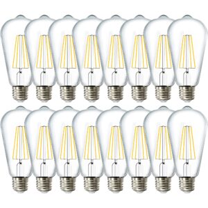 sunco 16 pack 60w vintage led edison bulbs equivalent 8.5w cri92 800 lumens, dimmable st64 filament 3000k warm white e26 medium base light bulbs high brightness clear glass waterproof - ul