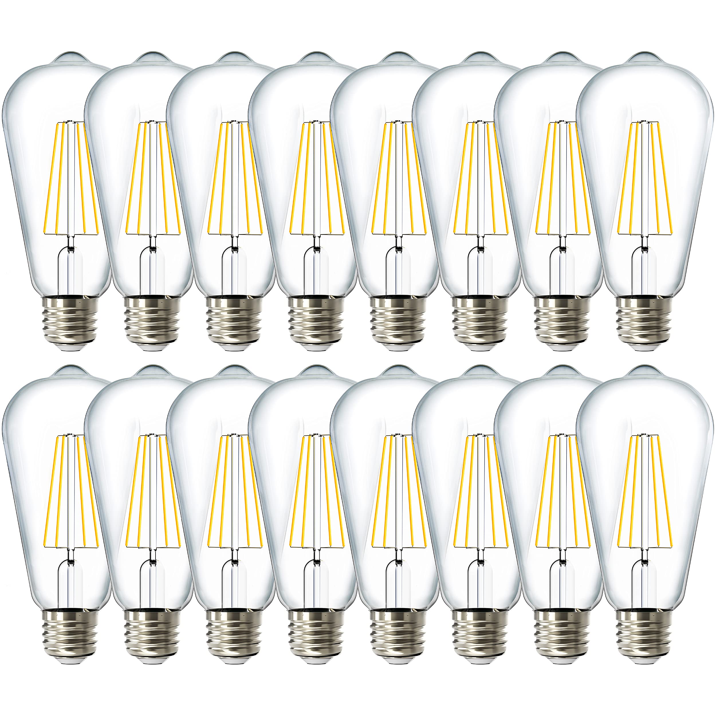 Sunco 16 Pack 60W Vintage LED Edison Bulbs Equivalent 8.5W CRI92 800 Lumens, Dimmable ST64 Filament 3000K Warm White E26 Medium Base Light Bulbs High Brightness Clear Glass Waterproof - UL