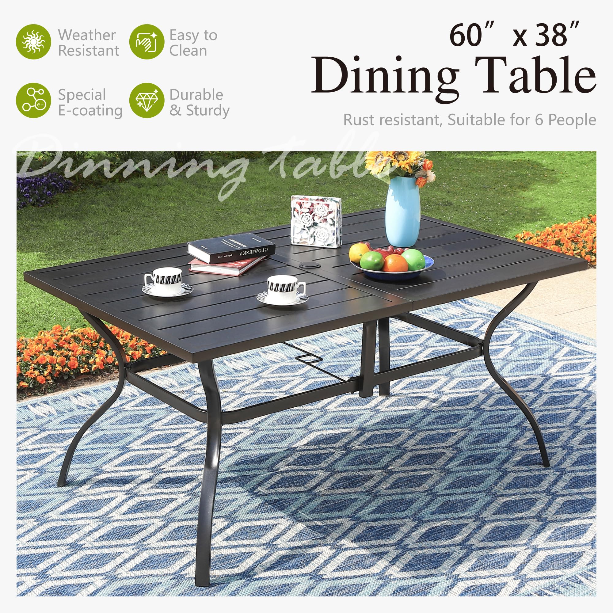 Sophia & William 7 Pieces Patio Dining Set for 6 People, Rectangular Patio Table and Rattan Chairs Set with Cushions, Outdoor Table and Chaird with 1.6"-2" Adjustable Umbrella Hole