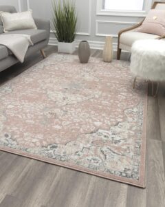 rugs america harper hy50b pink amaranth transitional vintage non-shedding living room bedroom nursery dining home office area rug, 4'0"x6'0" oval