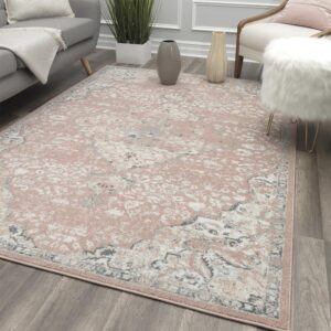 Rugs America Harper HY50B Pink Amaranth Transitional Vintage Non-Shedding Living Room Bedroom Nursery Dining Home Office Area Rug, 4'0"x6'0" Oval