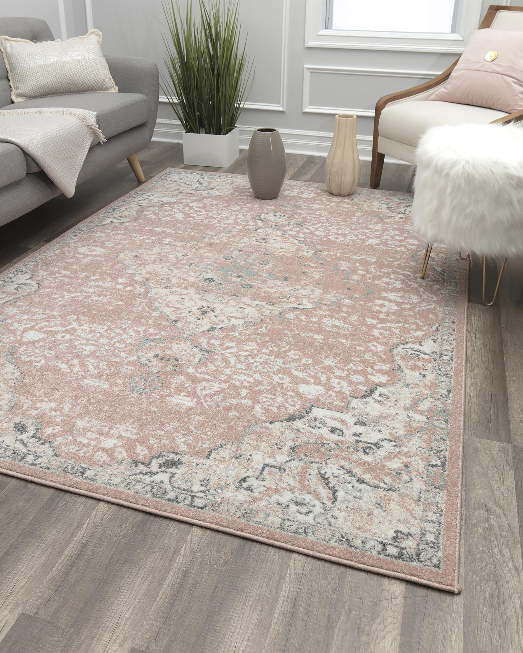 Rugs America Harper HY50B Pink Amaranth Transitional Vintage Non-Shedding Living Room Bedroom Nursery Dining Home Office Area Rug, 4'0"x6'0" Oval