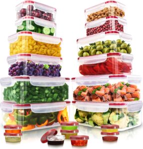 utopia kitchen plastic food storage containers with lids airtight - pack of 40 (20 containers & 20 lids)- reusable & leftover food lunch boxes - leak proof, freezer & microwave safe rice containers