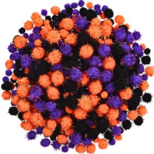 600 pieces halloween pom poms assorted glitter pom poms fluffy balls for halloween diy crafts party decorations, 3 colors