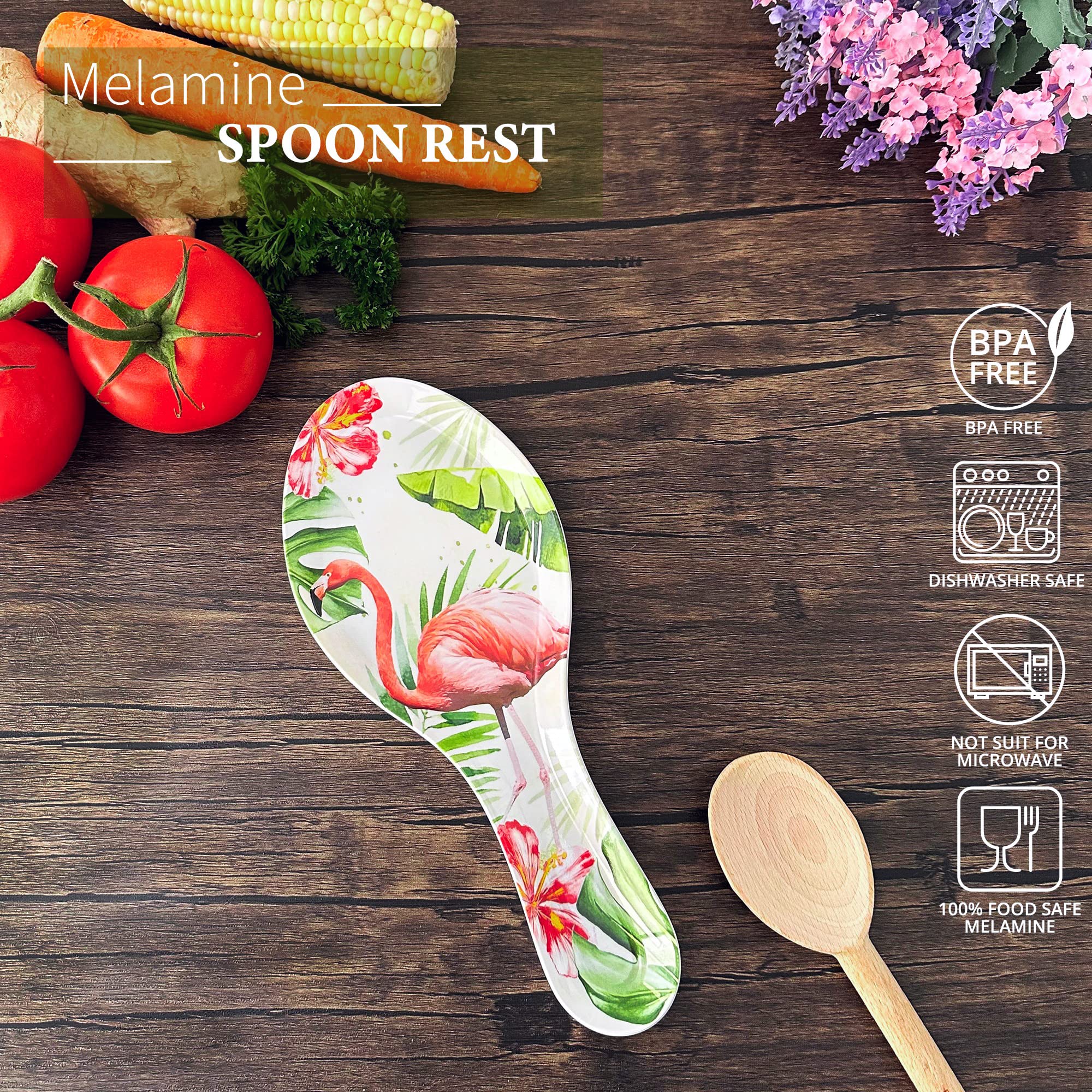 Supreme Housewares Melamine Spoon Rest Spoon Holder Kitchen Utensil Holders 9.625 Inch for Kitchen Counter Dining Table (Flamingo)