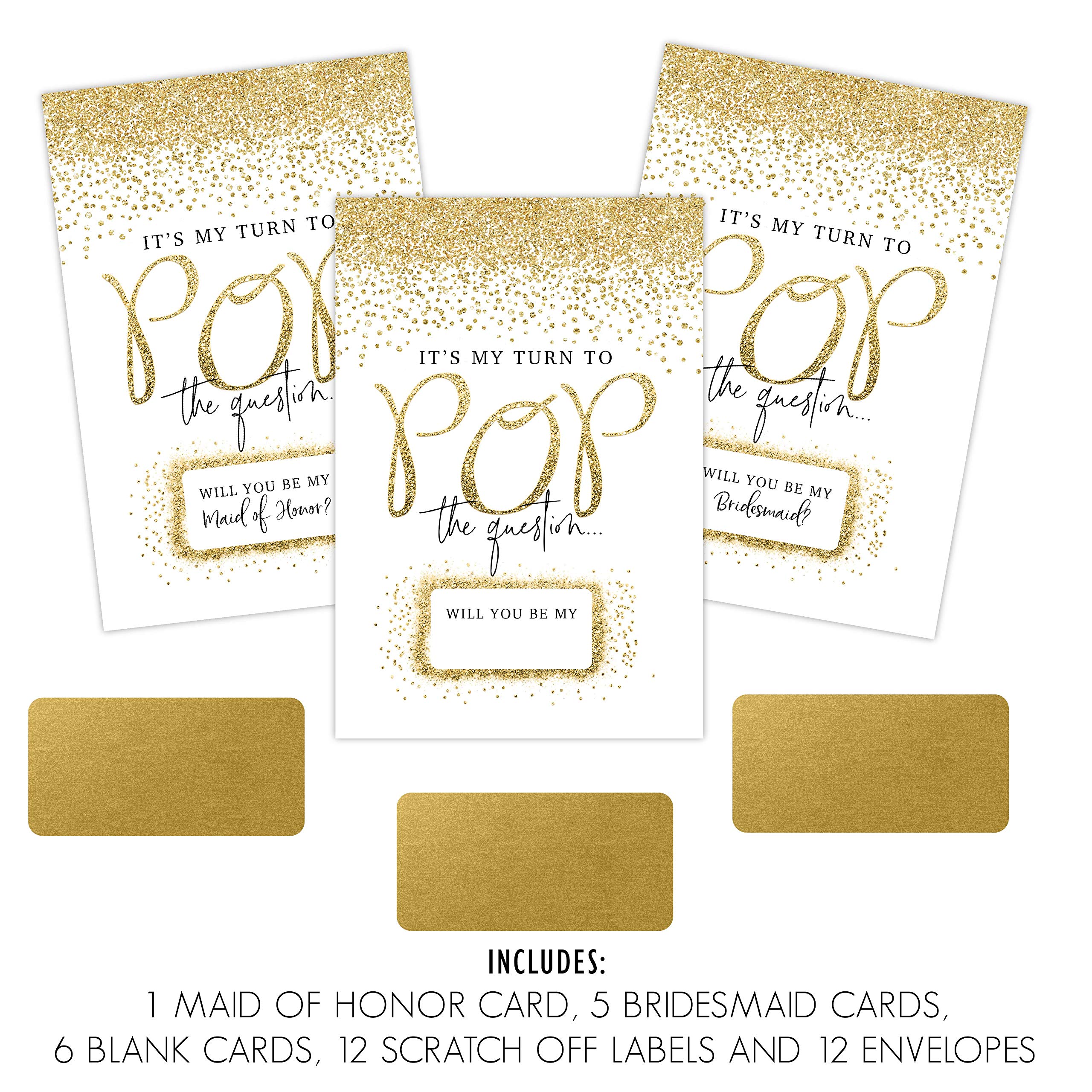 Your Main Event Prints Be My Bridesmaid Scratch Off Cards - Maid of Honor Proposals - Creative Ideas for Asking My Best Friends - Proposal Boxes and Invitations - Set Includes 1 Maid of Honor, 5 Bridesmaid, 6 Blank Cards, and 12 Labels