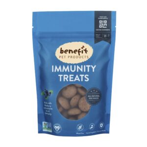 benefit biscuits, all natural dog treats, certified vegan, non gmo, wheat free, healthy dog biscuits, made in usa (blueberry, regular bag (7oz))