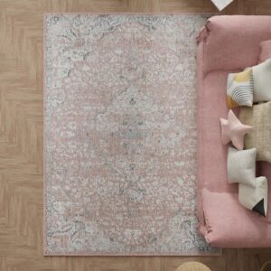 Rugs America Harper HY50B Pink Amaranth Transitional Vintage Non-Shedding Living Room Bedroom Nursery Dining Home Office Area Rug, 4'0"x6'0" Oval