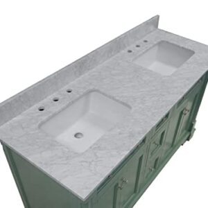 Kitchen Bath Collection Sydney 60-inch Double Bathroom Vanity (Carrara/Sage Green): Includes Sage Green Cabinet with Authentic Italian Carrara Marble Countertop and White Ceramic Sinks