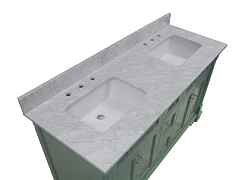 Kitchen Bath Collection Sydney 60-inch Double Bathroom Vanity (Carrara/Sage Green): Includes Sage Green Cabinet with Authentic Italian Carrara Marble Countertop and White Ceramic Sinks