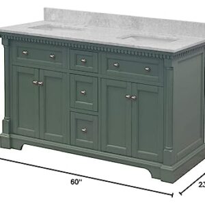 Kitchen Bath Collection Sydney 60-inch Double Bathroom Vanity (Carrara/Sage Green): Includes Sage Green Cabinet with Authentic Italian Carrara Marble Countertop and White Ceramic Sinks