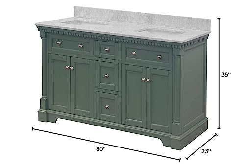 Kitchen Bath Collection Sydney 60-inch Double Bathroom Vanity (Carrara/Sage Green): Includes Sage Green Cabinet with Authentic Italian Carrara Marble Countertop and White Ceramic Sinks