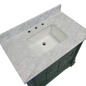 Sydney 36-inch Bathroom Vanity (Carrara/Sage Green): Includes Sage Green Cabinet with Authentic Italian Carrara Marble Countertop and White Ceramic Sink