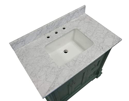 Sydney 36-inch Bathroom Vanity (Carrara/Sage Green): Includes Sage Green Cabinet with Authentic Italian Carrara Marble Countertop and White Ceramic Sink