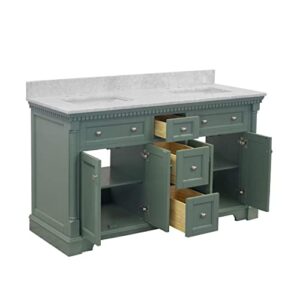 Kitchen Bath Collection Sydney 60-inch Double Bathroom Vanity (Carrara/Sage Green): Includes Sage Green Cabinet with Authentic Italian Carrara Marble Countertop and White Ceramic Sinks