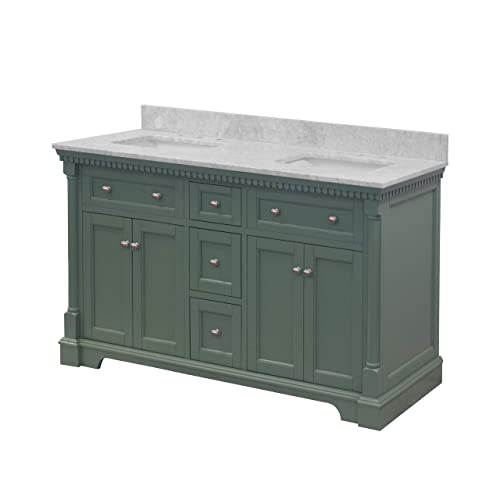 Kitchen Bath Collection Sydney 60-inch Double Bathroom Vanity (Carrara/Sage Green): Includes Sage Green Cabinet with Authentic Italian Carrara Marble Countertop and White Ceramic Sinks