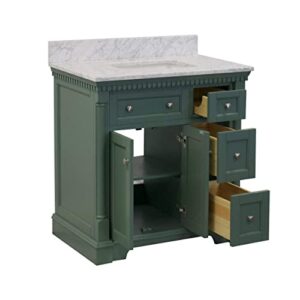 Sydney 36-inch Bathroom Vanity (Carrara/Sage Green): Includes Sage Green Cabinet with Authentic Italian Carrara Marble Countertop and White Ceramic Sink