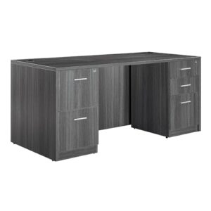 nbf at work double pedestal executive office desk - durable laminate computer desk with two drawers - office desk with storage and file cabinet - gray finish work desk for home (72" w)