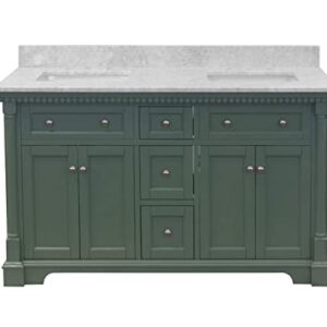 Kitchen Bath Collection Sydney 60-inch Double Bathroom Vanity (Carrara/Sage Green): Includes Sage Green Cabinet with Authentic Italian Carrara Marble Countertop and White Ceramic Sinks