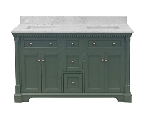 Kitchen Bath Collection Sydney 60-inch Double Bathroom Vanity (Carrara/Sage Green): Includes Sage Green Cabinet with Authentic Italian Carrara Marble Countertop and White Ceramic Sinks