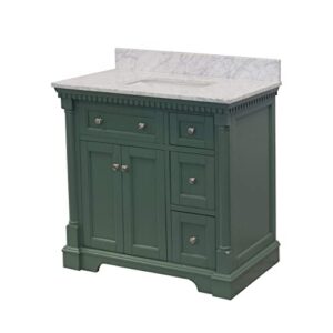 Sydney 36-inch Bathroom Vanity (Carrara/Sage Green): Includes Sage Green Cabinet with Authentic Italian Carrara Marble Countertop and White Ceramic Sink