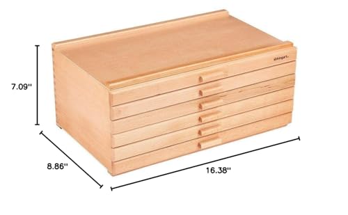 KINGART 723N Wood 6-Drawer Artist SUPPLY STORAGE BOX, 15-3/4” W x 10” D x 6-1/2” H, Natural Finish, Storage for Art Materials including Paint Tubes, Pastels, Pencils, Markers, Brushes and more