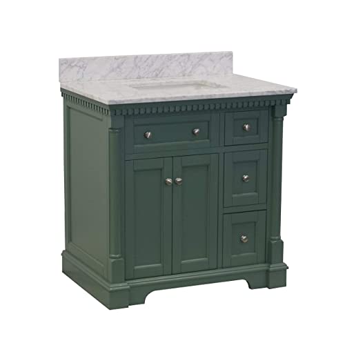 Sydney 36-inch Bathroom Vanity (Carrara/Sage Green): Includes Sage Green Cabinet with Authentic Italian Carrara Marble Countertop and White Ceramic Sink