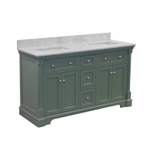 Kitchen Bath Collection Sydney 60-inch Double Bathroom Vanity (Carrara/Sage Green): Includes Sage Green Cabinet with Authentic Italian Carrara Marble Countertop and White Ceramic Sinks