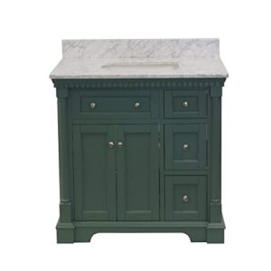 Sydney 36-inch Bathroom Vanity (Carrara/Sage Green): Includes Sage Green Cabinet with Authentic Italian Carrara Marble Countertop and White Ceramic Sink